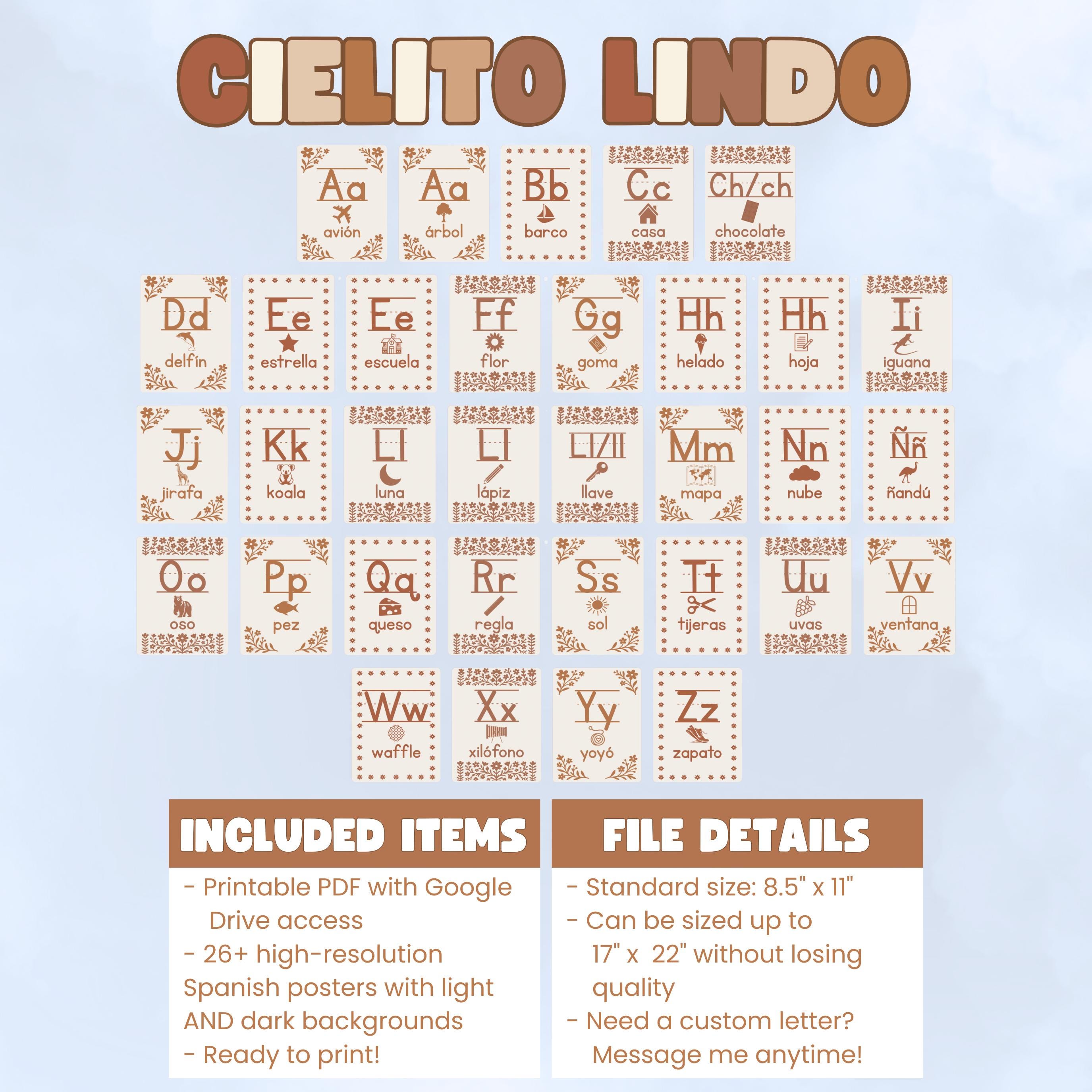 Cielito Lindo Spanish Alphabet Posters Neutral Terracotta Set Hispanic ...
