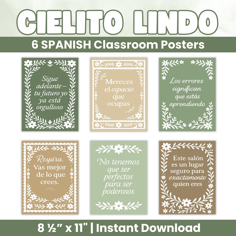 Spanish Cielito Lindo Classroom Decor Printable Posters Set of 6 for ...