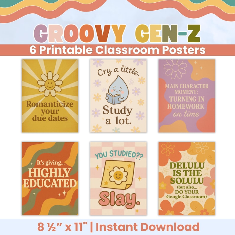 Gen Z Aesthetic Classroom Decor Set Trendy Slang Posters Fun Middle ...