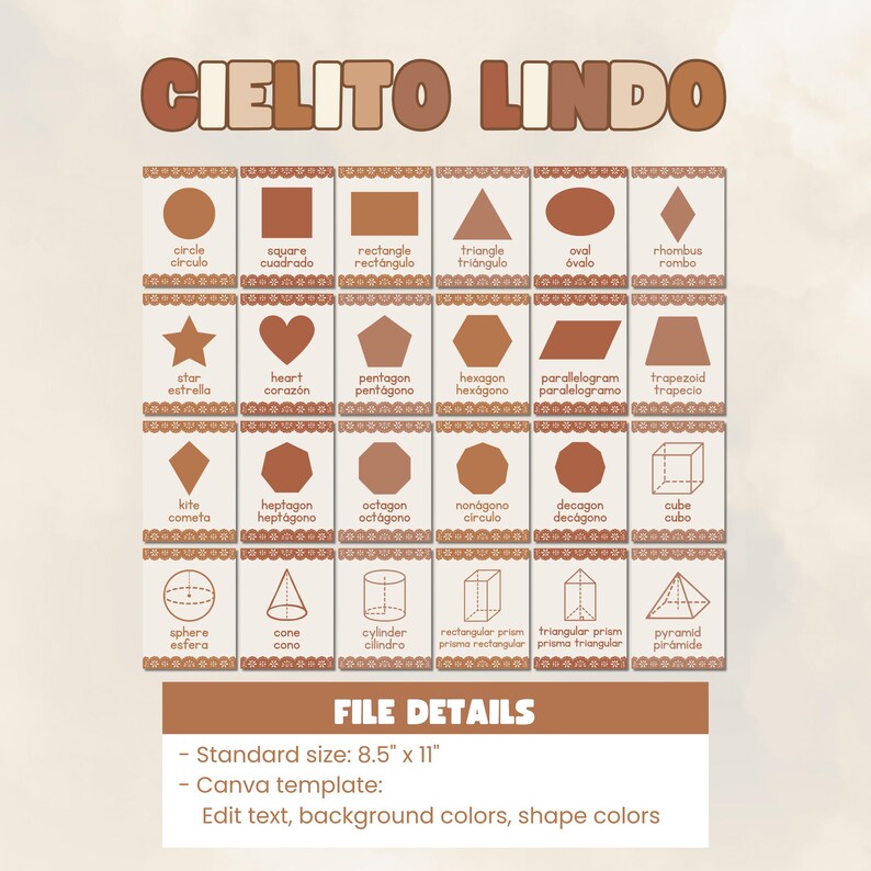 Bilingual 2D and 3D Shape Posters Neutral Cielito Lindo Spanish English ...