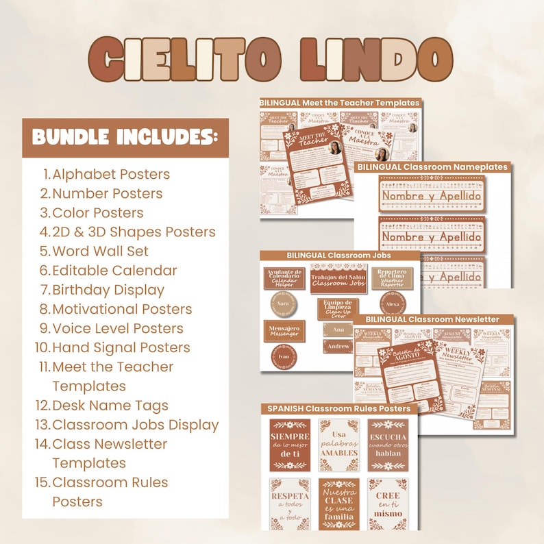 Editable Bilingual Classroom Decor Bundle Spanish and English Posters ...