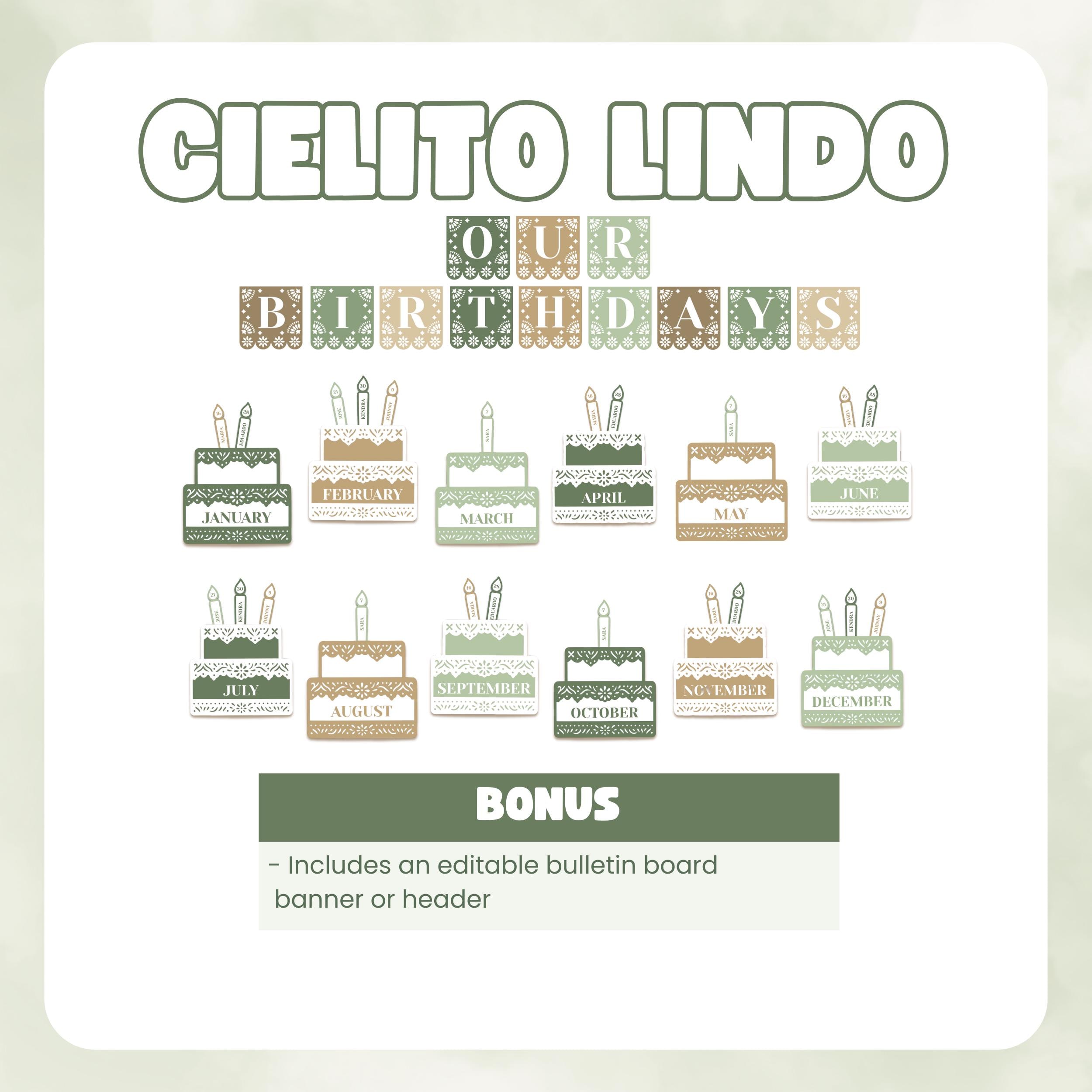 Editable Cielito Lindo Classroom Birthday Display Green Neutrals ...