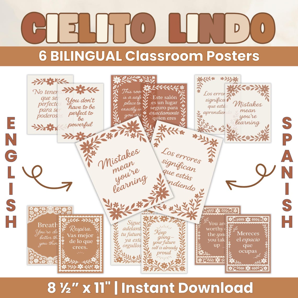 Bilingual Cielito Lindo Classroom Posters Set of 6 Printable Spanish ...