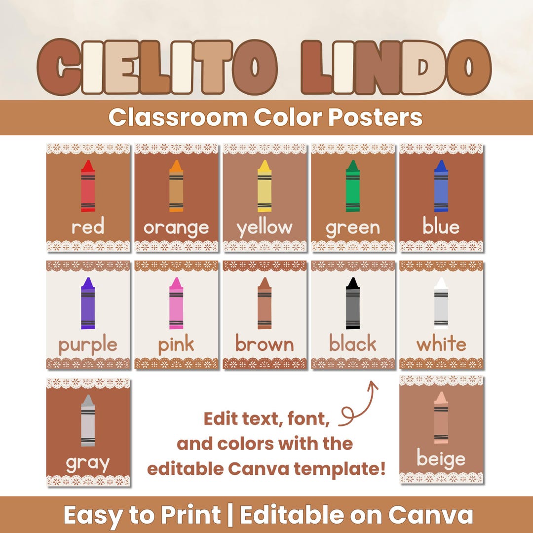 Cielito Lindo Color Posters for Neutral Classroom Decor Editable Canva ...