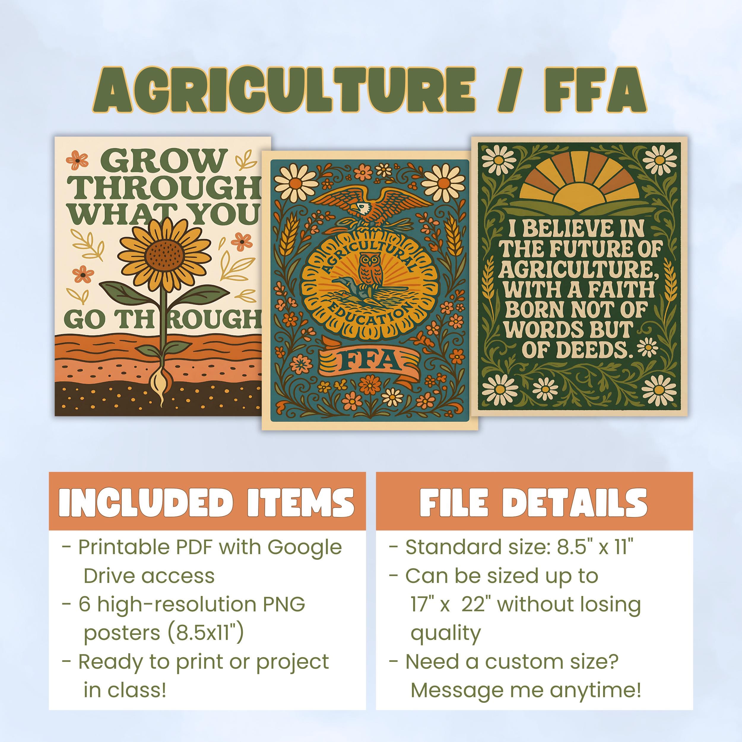 FFA Agriculture Classroom Posters Set of 6 Printable Ag Science Decor ...