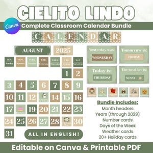 Editable Classroom Calendar Bundle Cielito Lindo Theme Sage Green ...