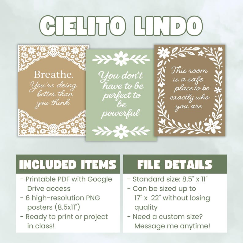 Cielito Lindo Classroom Decor Printable Posters Set of 6 for Bulletin ...