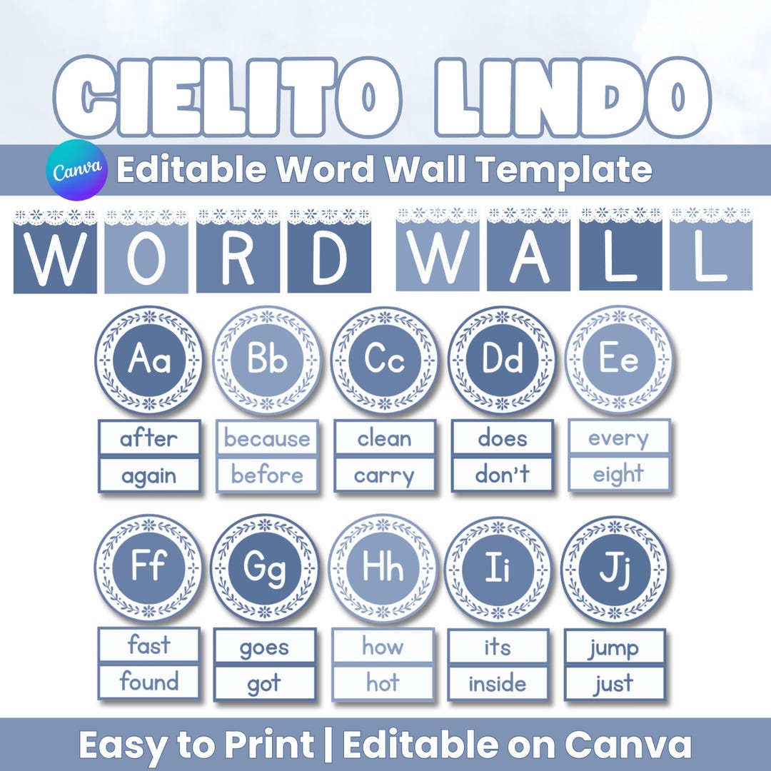 Editable Word Wall Bulletin Board Blue Cielito Lindo Theme Classroom ...