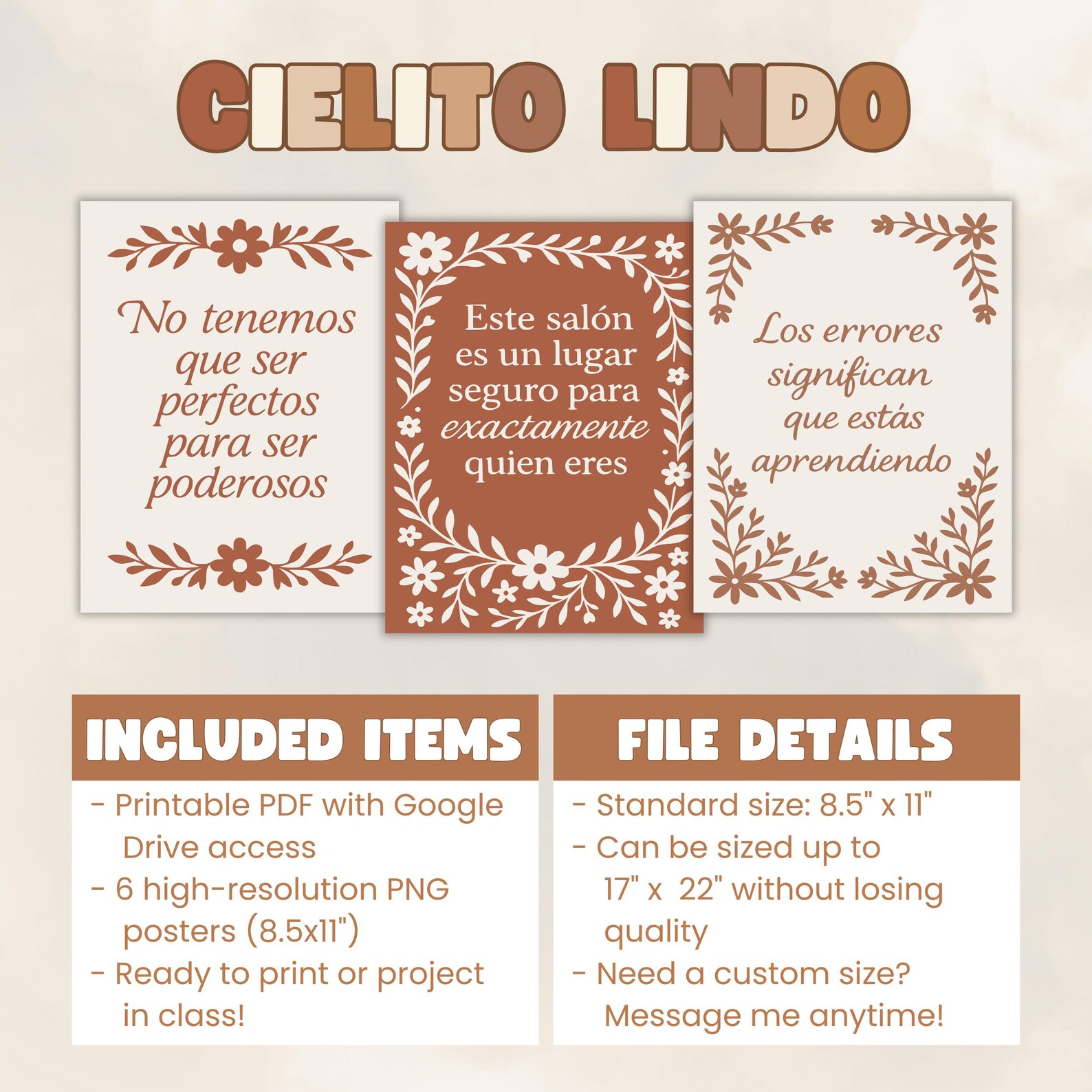 Spanish Cielito Lindo Classroom Posters Set of 6 Printable Bilingual ...