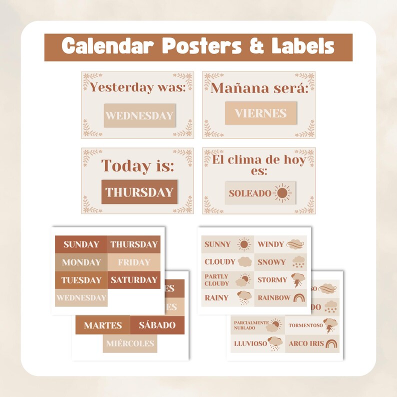 Editable Bilingual Classroom Calendar Bundle Printable PDF English ...