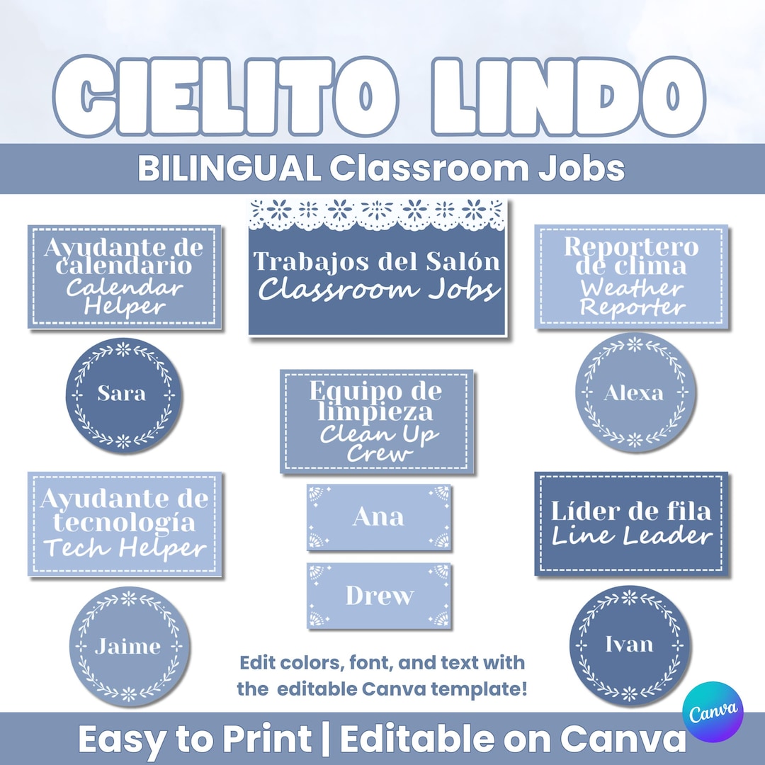 Bilingual Classroom Jobs Display Editable Canva Template Neutral ...