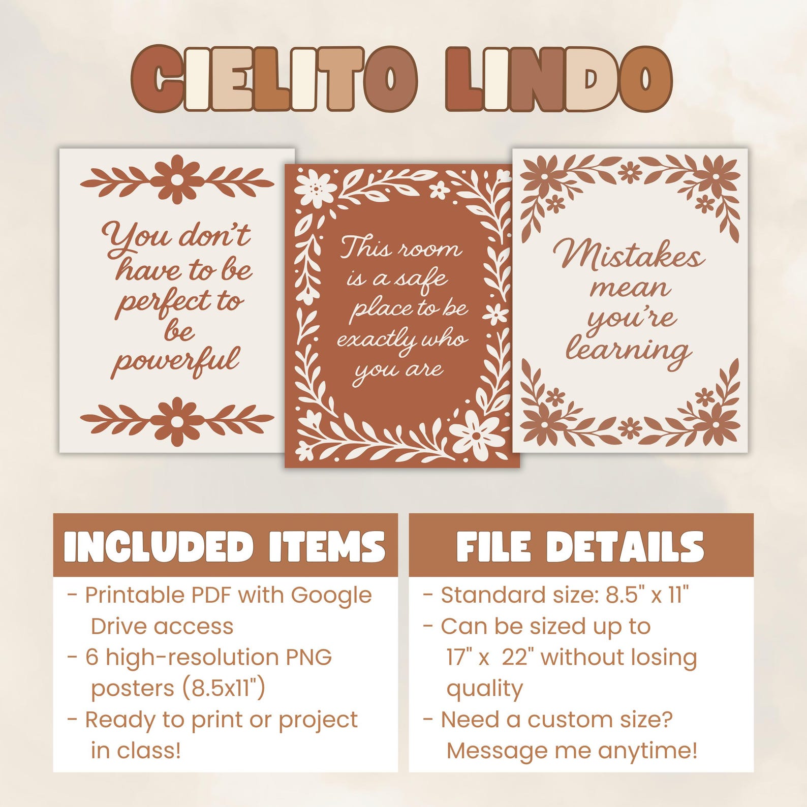 Cielito Lindo Classroom Decor Printable Posters Set of 6 for Bulletin ...