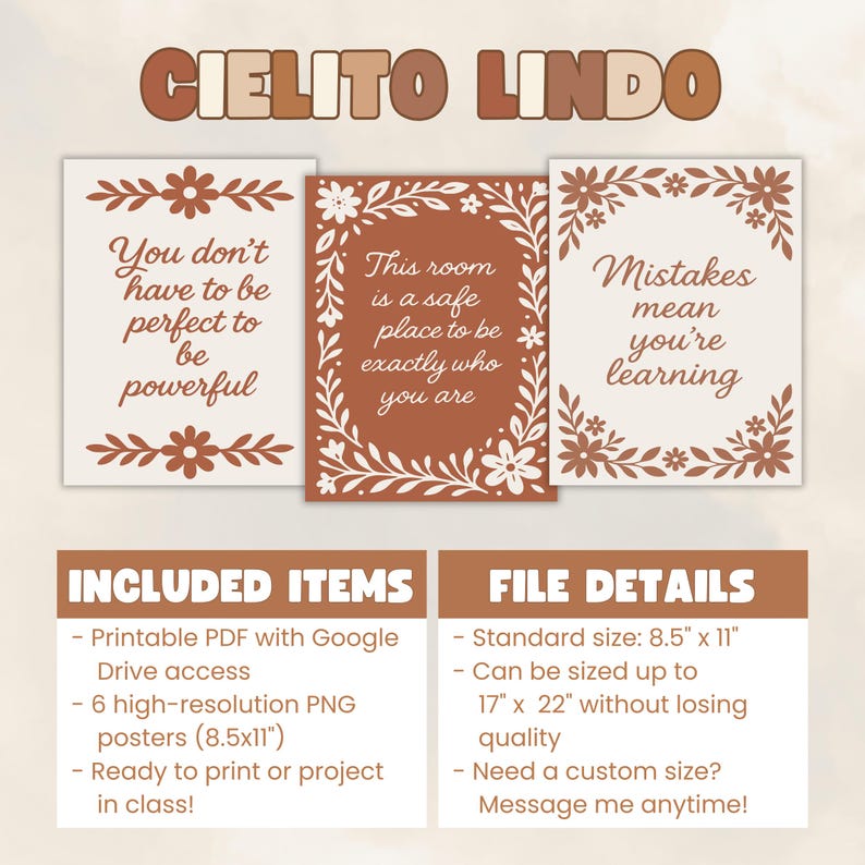 Cielito Lindo Classroom Decor Printable Posters Set of 6 for Bulletin ...