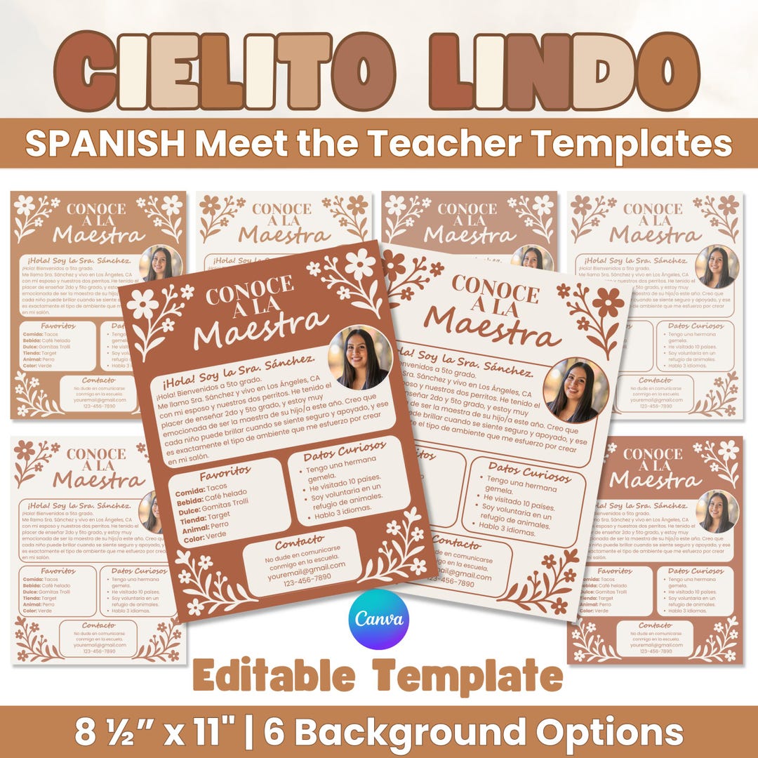 Spanish Meet the Teacher Template Editable Canva Printable PDF ...