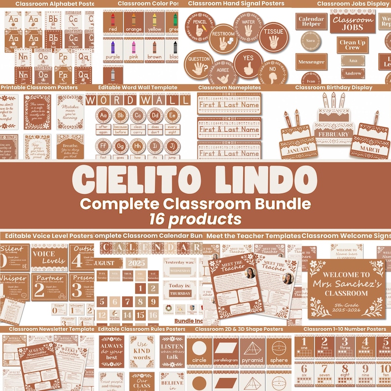 Editable Classroom Decor Bundle Neutral Cielito Lindo Theme English ...