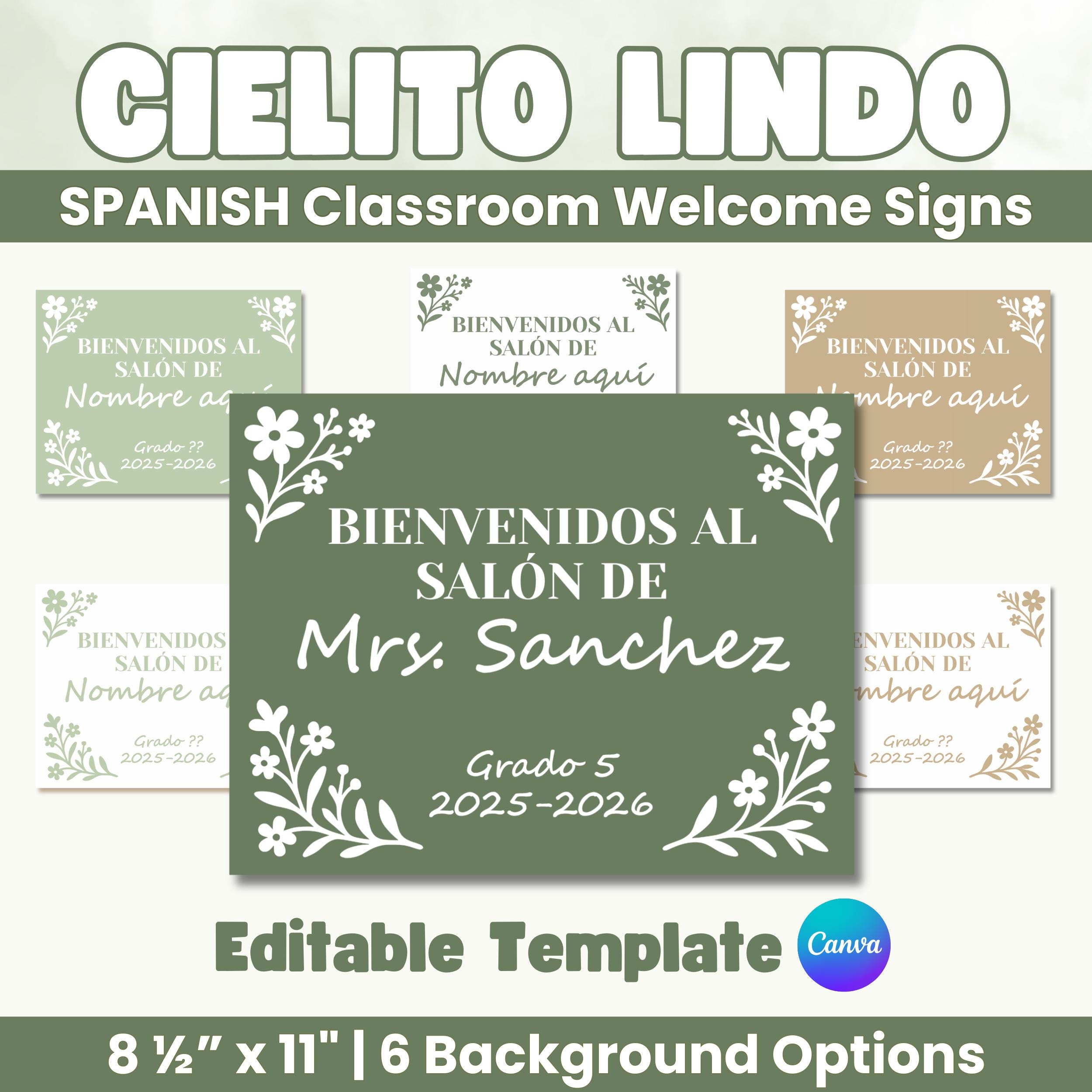 Editable Spanish Classroom Welcome Sign Canva Template Cielito Lindo ...