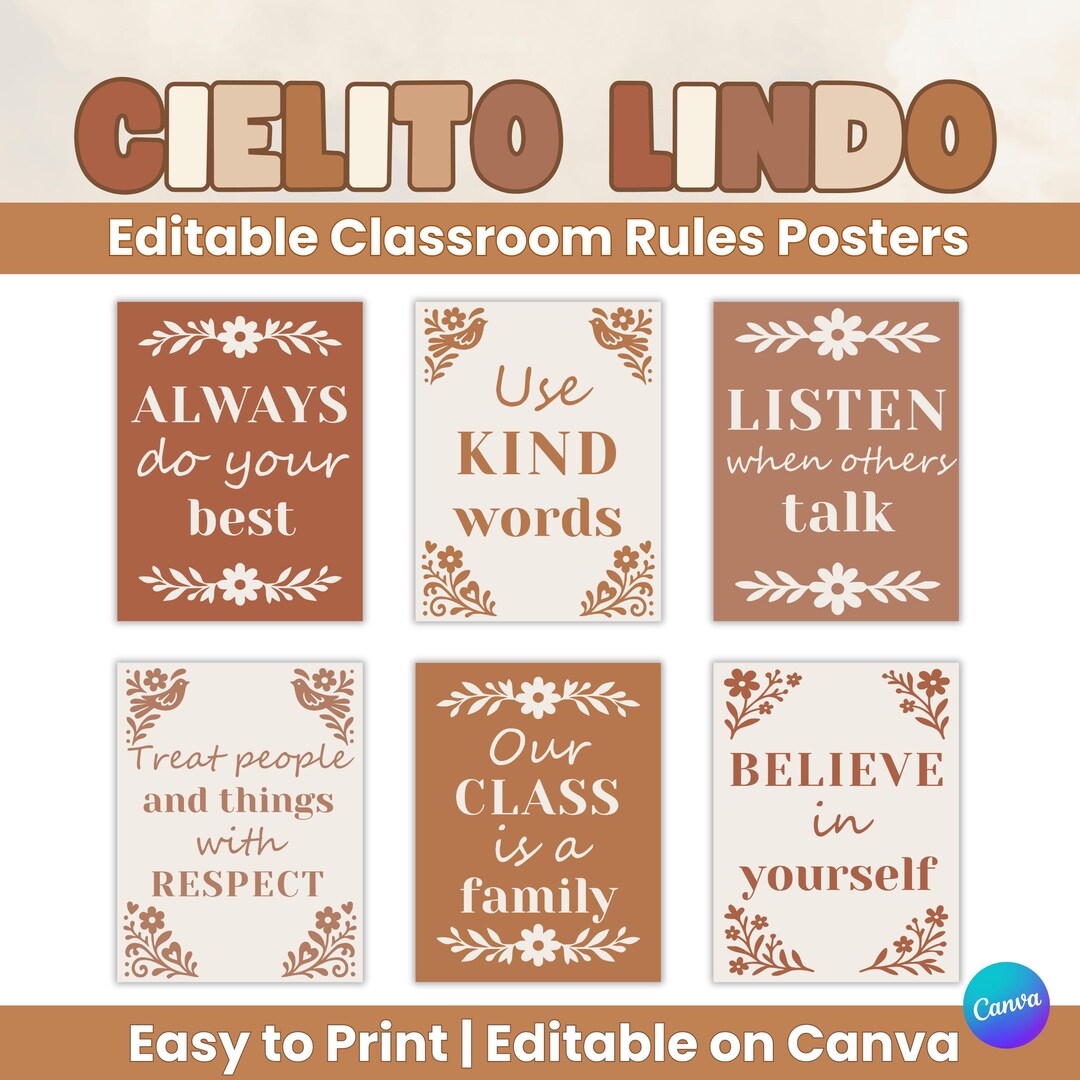 Neutral Cielito Lindo Classroom Rules Posters Editable Canva Template ...