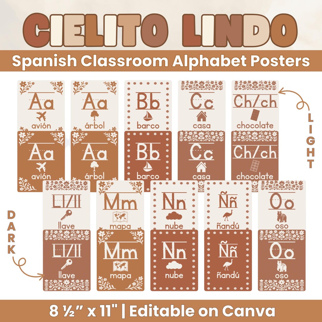 Cielito Lindo Spanish Alphabet Posters Neutral Terracotta Set Hispanic ...