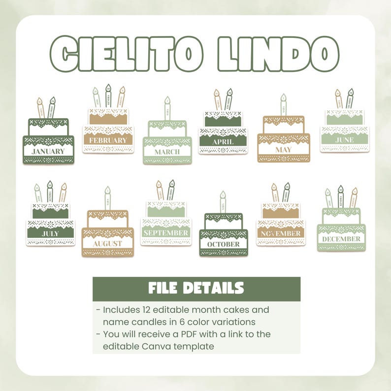 Editable Cielito Lindo Classroom Birthday Display Green Neutrals ...