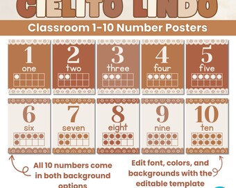 Cielito Lindo 1 to 10 Number Posters Editable Canva Template Neutral ...