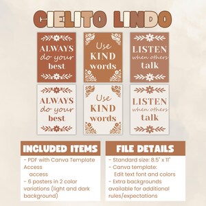 Neutral Cielito Lindo Classroom Rules Posters Editable Canva Template ...