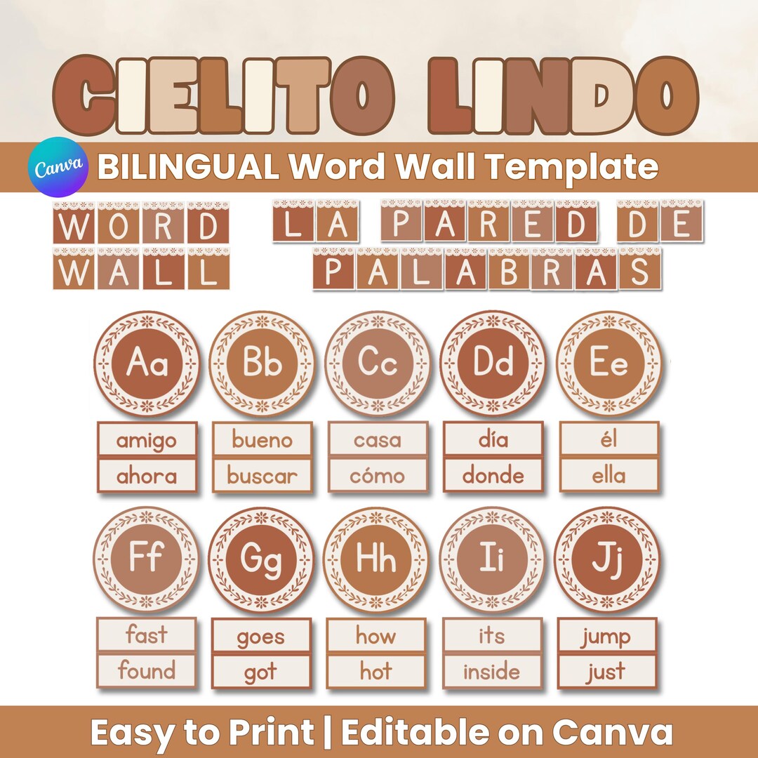 Editable Bilingual Word Wall Neutral Cielito Lindo Theme English and ...