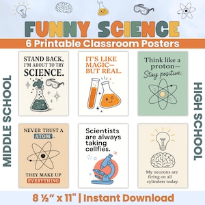 Funny Science Classroom Posters Set of 6 Printable STEM Wall Art Middle ...