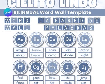 Editable Bilingual Word Wall Blue Cielito Lindo Theme English and ...