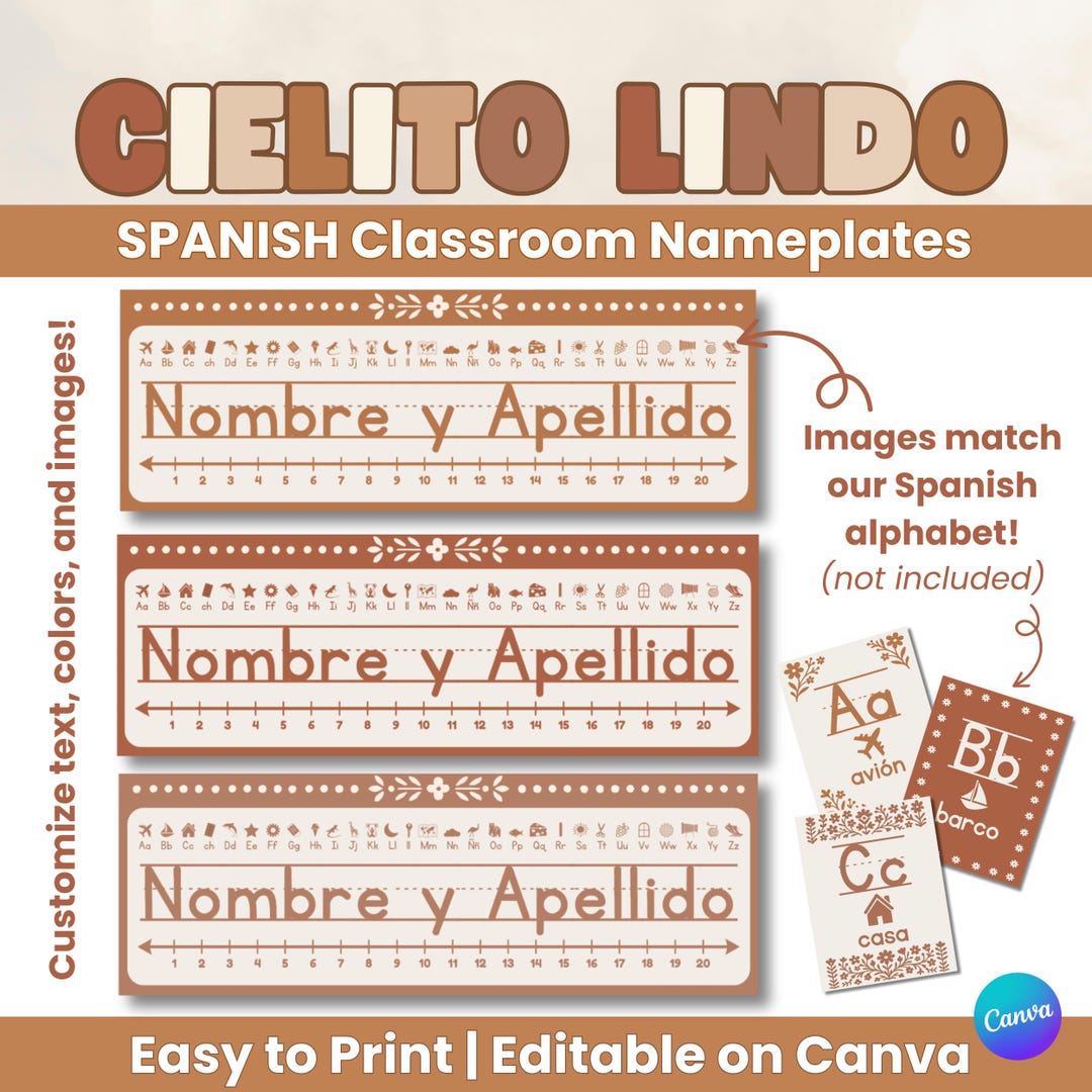 Editable Spanish Classroom Nameplates Canva Template Terracotta Cielito ...