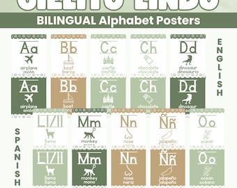 Bilingual Classroom Alphabet Posters PDF Green Cielito Lindo Style ...