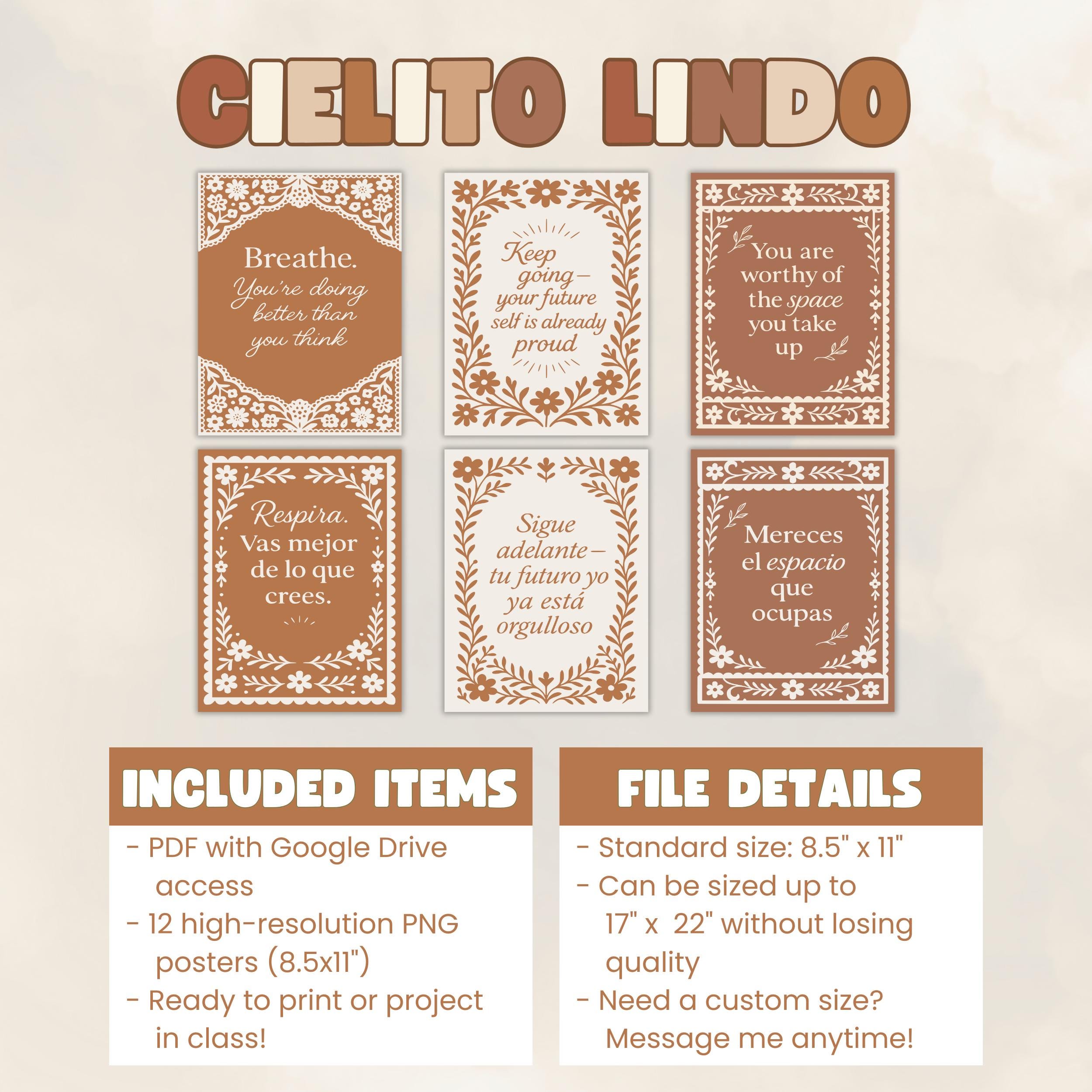 Bilingual Cielito Lindo Classroom Posters Set of 6 Printable Spanish ...