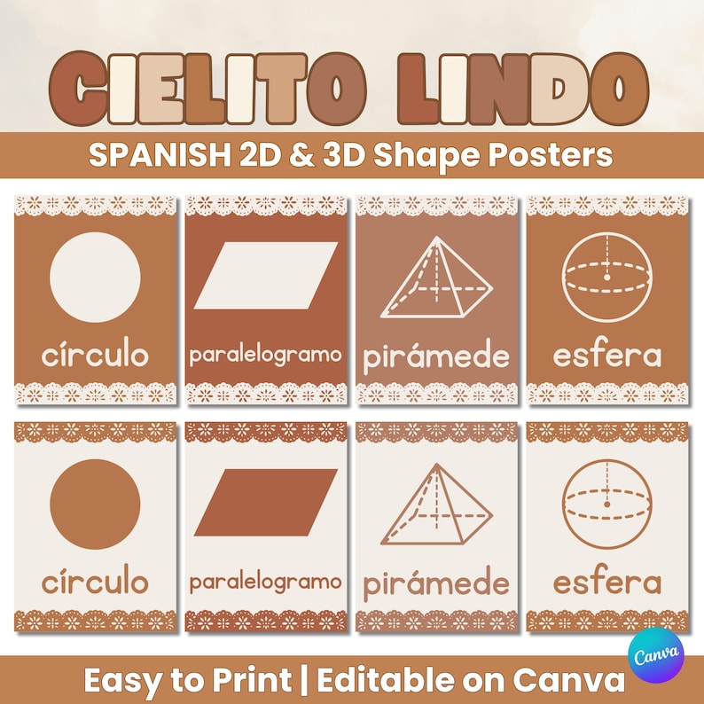 Editable Spanish Shape Posters Classroom Decor Cielito Lindo Theme 2D ...