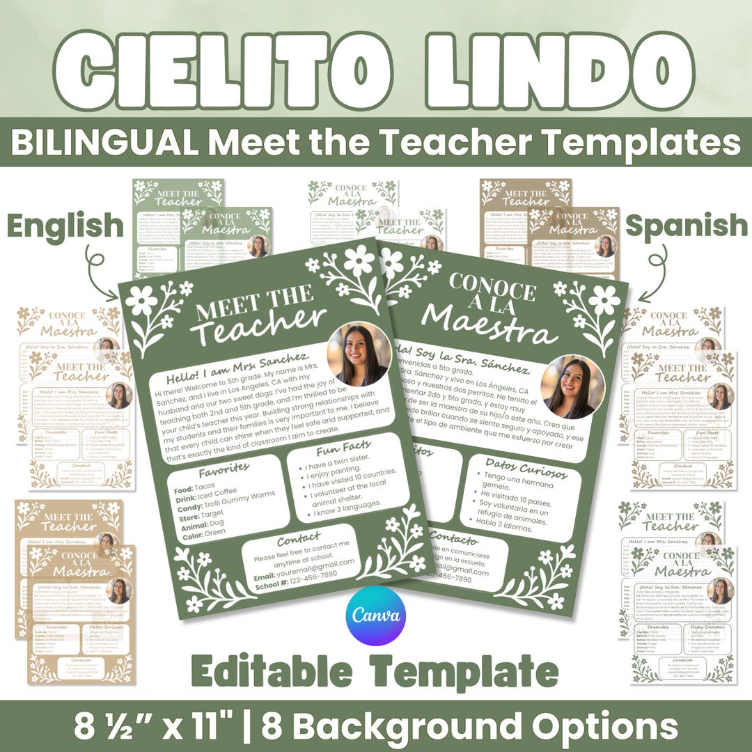 Editable Bilingual Meet the Teacher Template Canva Cielito Lindo Style ...
