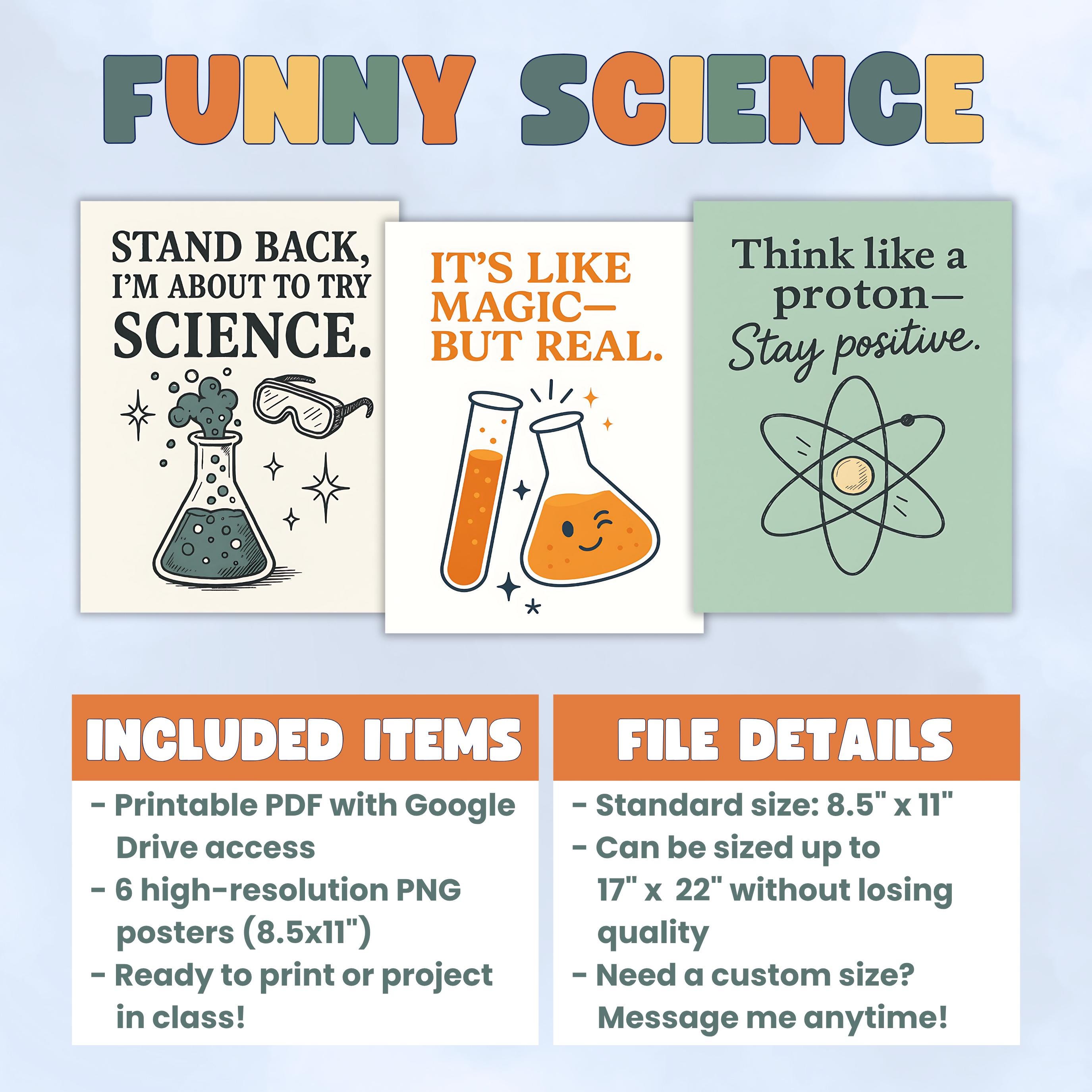 Funny Science Classroom Posters Set of 6 Printable STEM Wall Art Middle ...