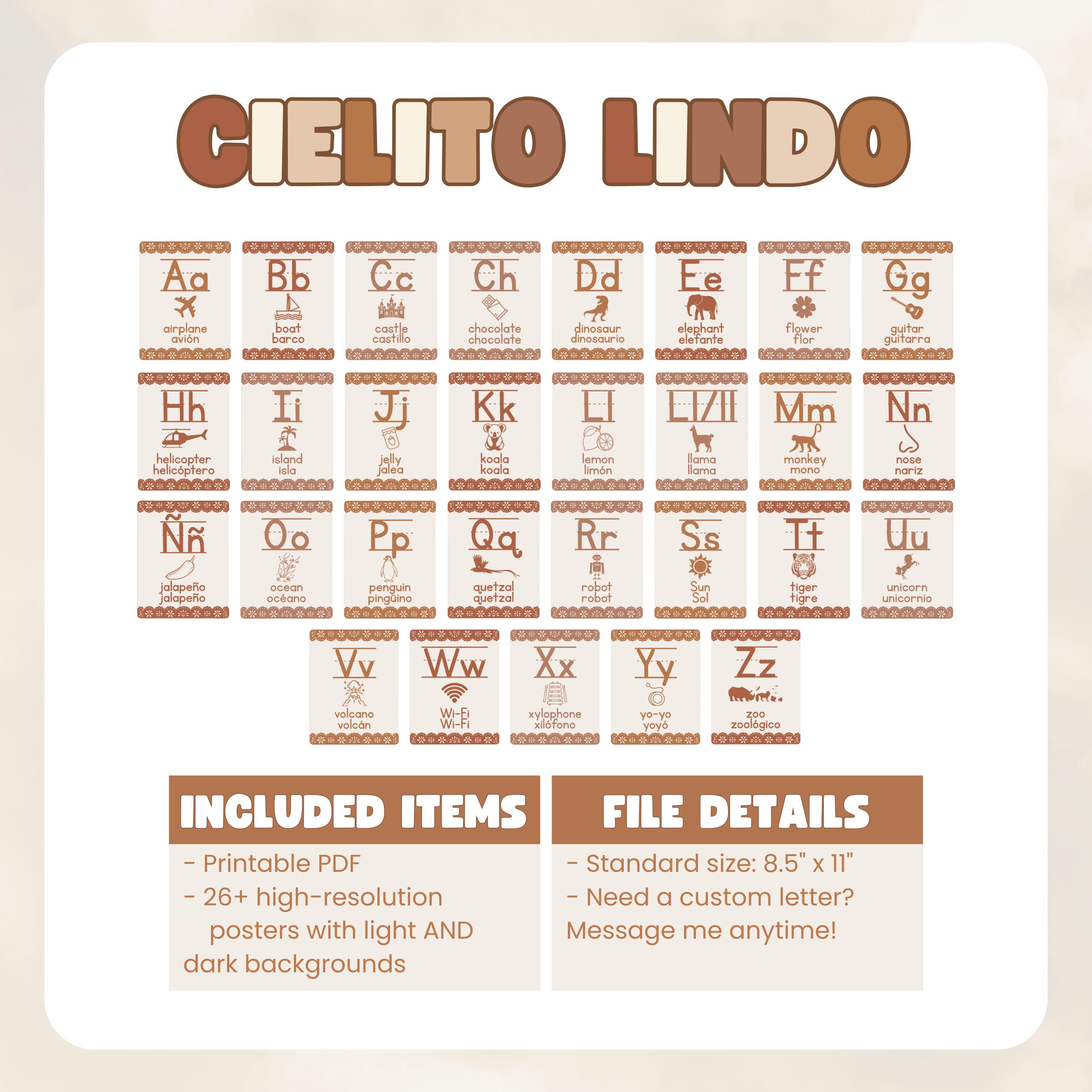 Bilingual Classroom Alphabet Posters PDF Neutral Cielito Lindo Style ...