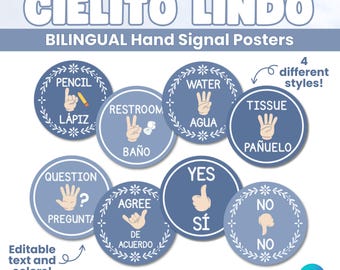 Bilingual Classroom Hand Signal Posters Blue Cielito Lindo Theme ...