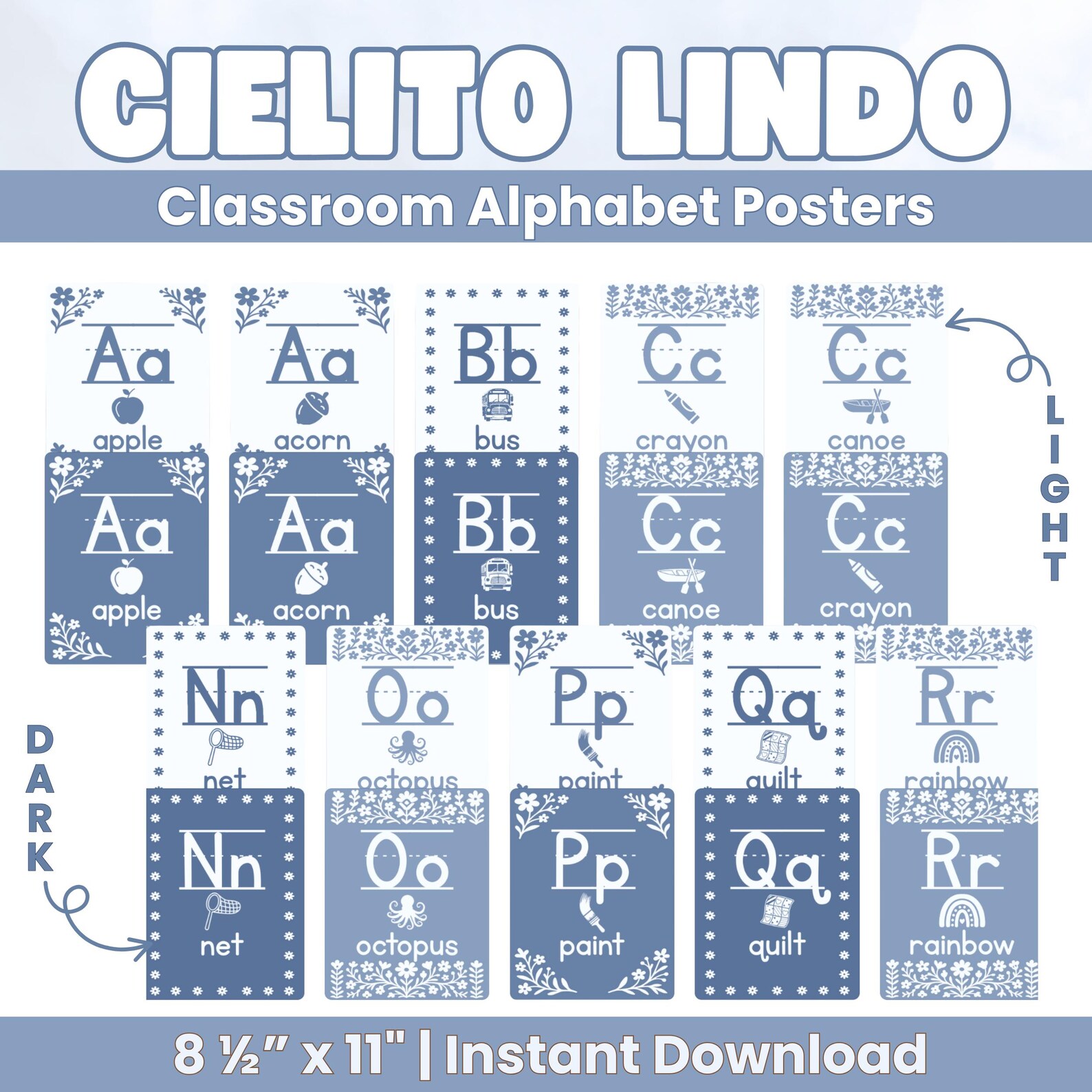 Blue Cielito Lindo Alphabet Poster Set English Abcs Printable PDF Folk ...