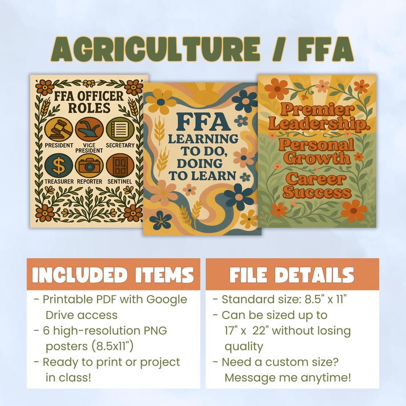 FFA Agriculture Classroom Posters Set of 6 Printable Ag Science Decor ...