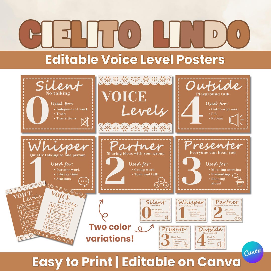 Neutral Cielito Lindo Voice Level Posters Editable Canva Template ...