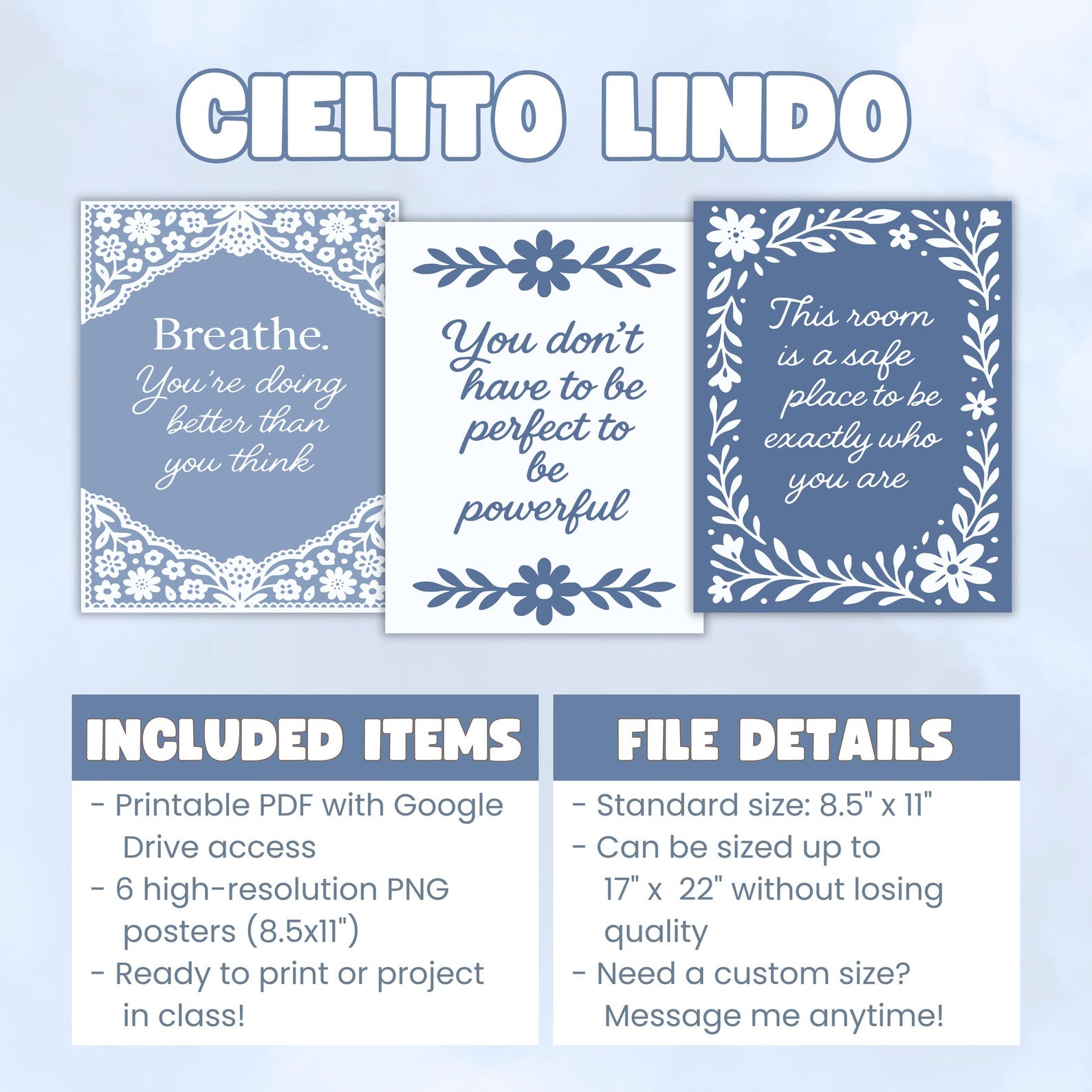 Blue Cielito Lindo Classroom Decor Printable Posters Set of 6 for ...