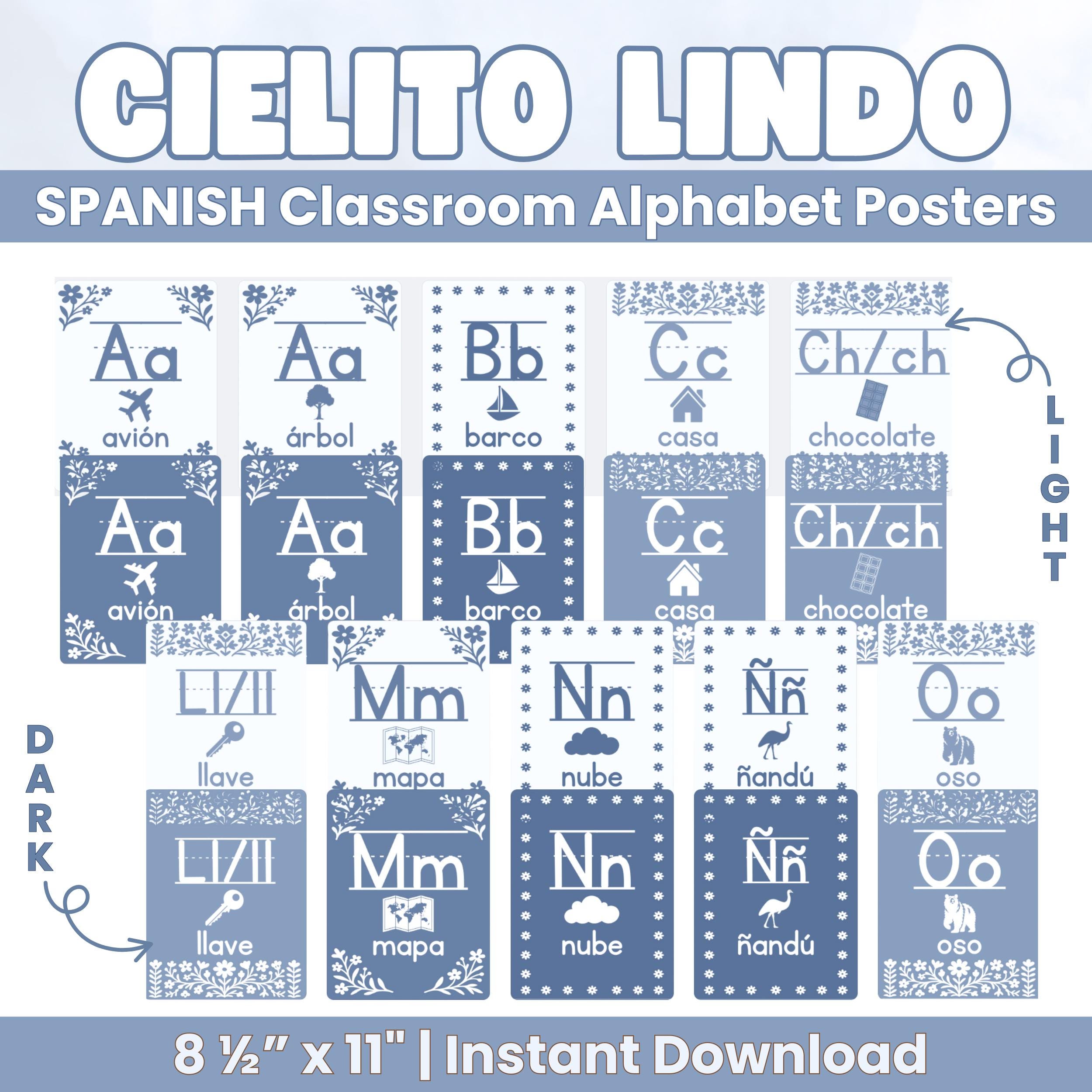 Spanish Alphabet Posters Blue Set Cielito Lindo ABC Decor Printable ...