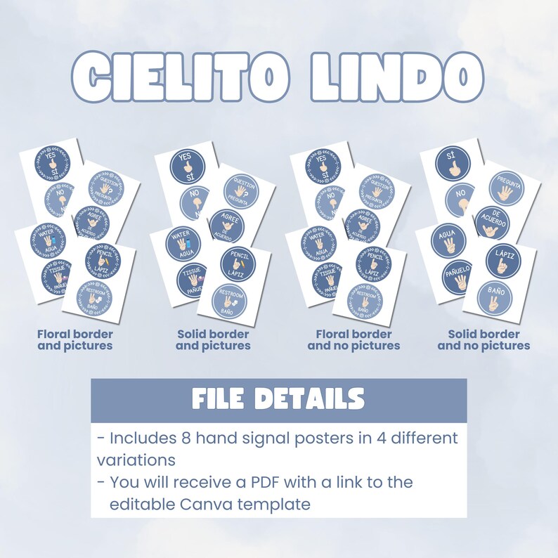 Bilingual Classroom Hand Signal Posters Blue Cielito Lindo Theme ...