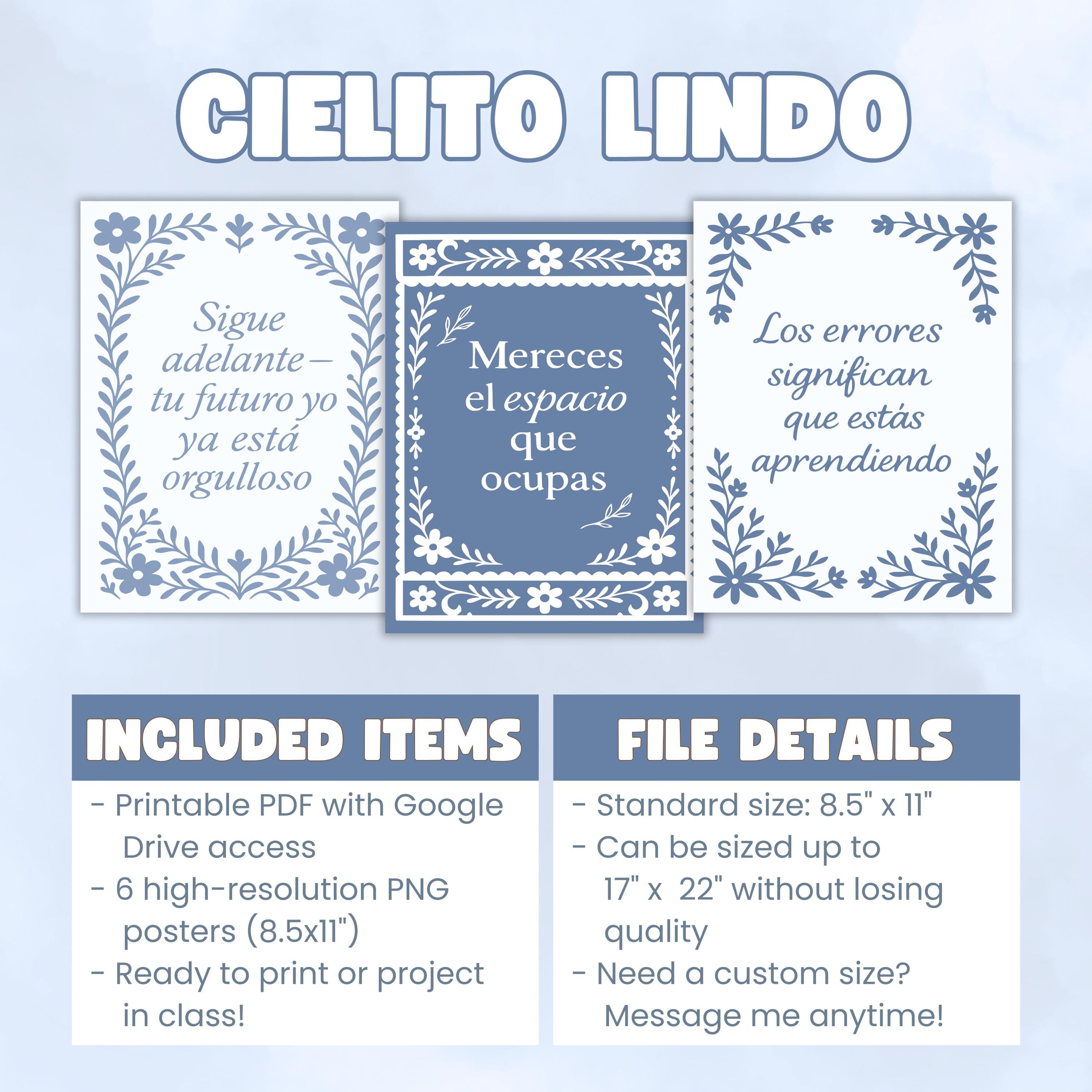 Blue Cielito Lindo Spanish Classroom Decor Printable Posters Set of 6 ...