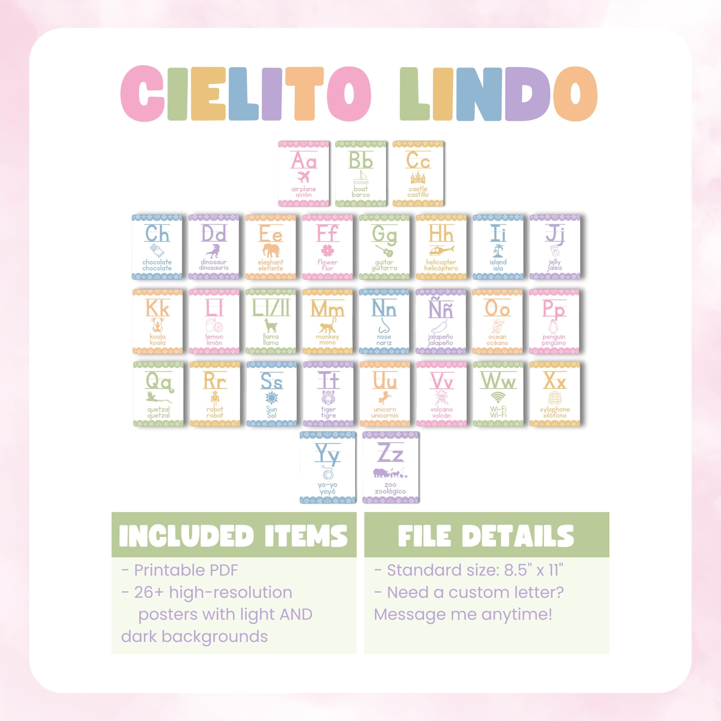 Cielito Lindo Bilingual Alphabet Posters Pastel Rainbow Classroom Decor ...