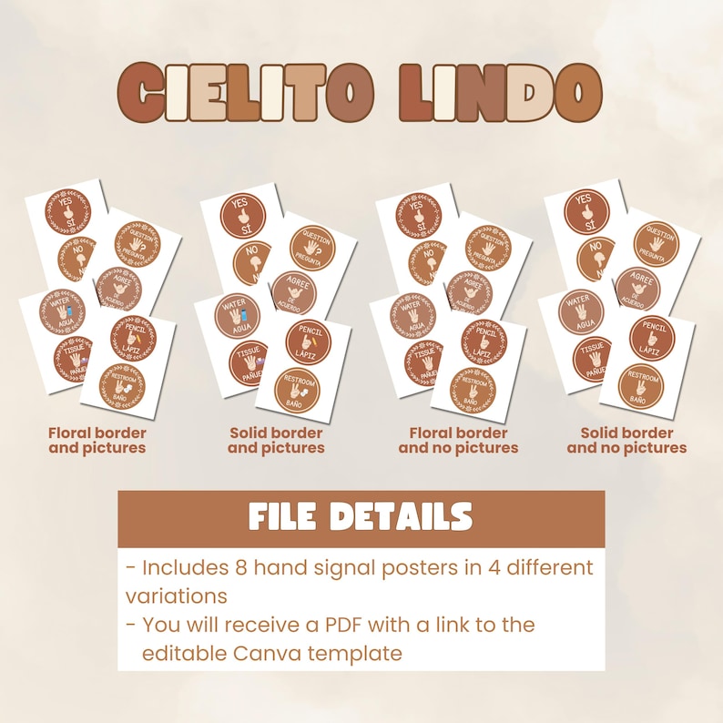 Bilingual Classroom Hand Signal Posters Neutral Cielito Lindo Theme ...