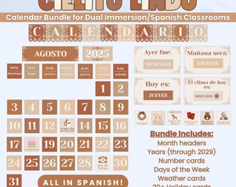 Bilingual Classroom Calendar Bundle Printable PDF English Spanish ...