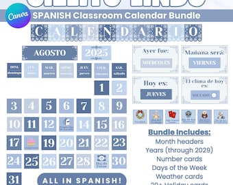 Editable Spanish Classroom Calendar Blue Cielito Lindo Theme Canva ...