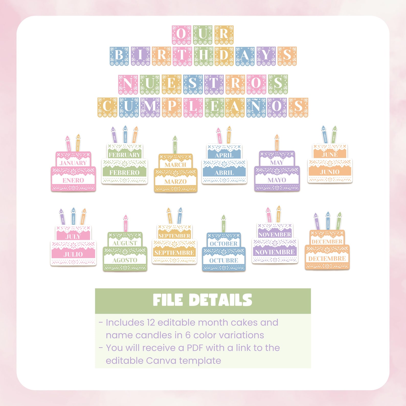 Cielito Lindo Bilingual Birthday Display Editable Pastel Classroom ...