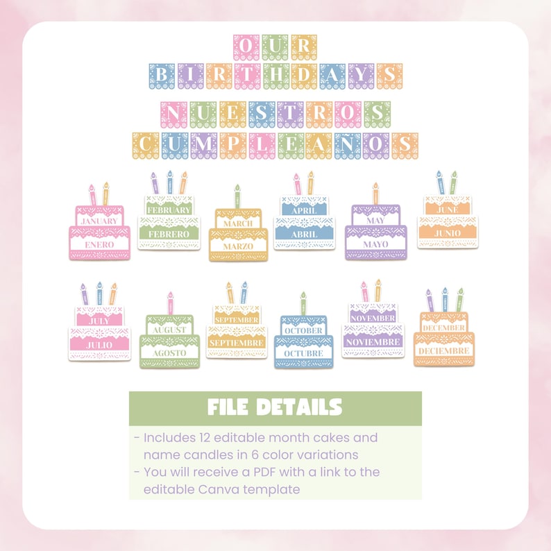 Cielito Lindo Bilingual Birthday Display Editable Pastel Classroom ...