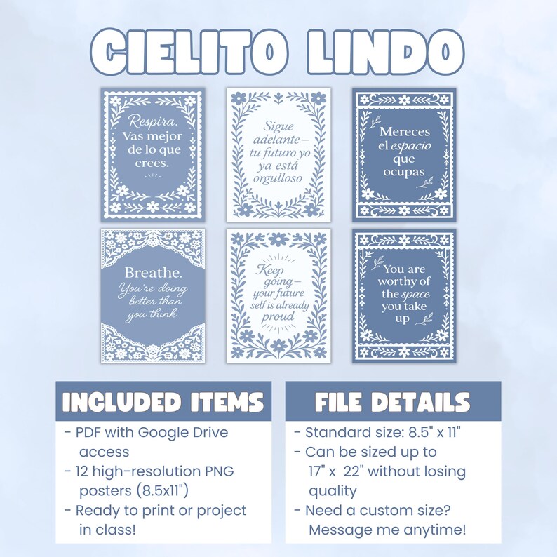 Bilingual Cielito Lindo Classroom Posters Set of 6 Printable Spanish ...
